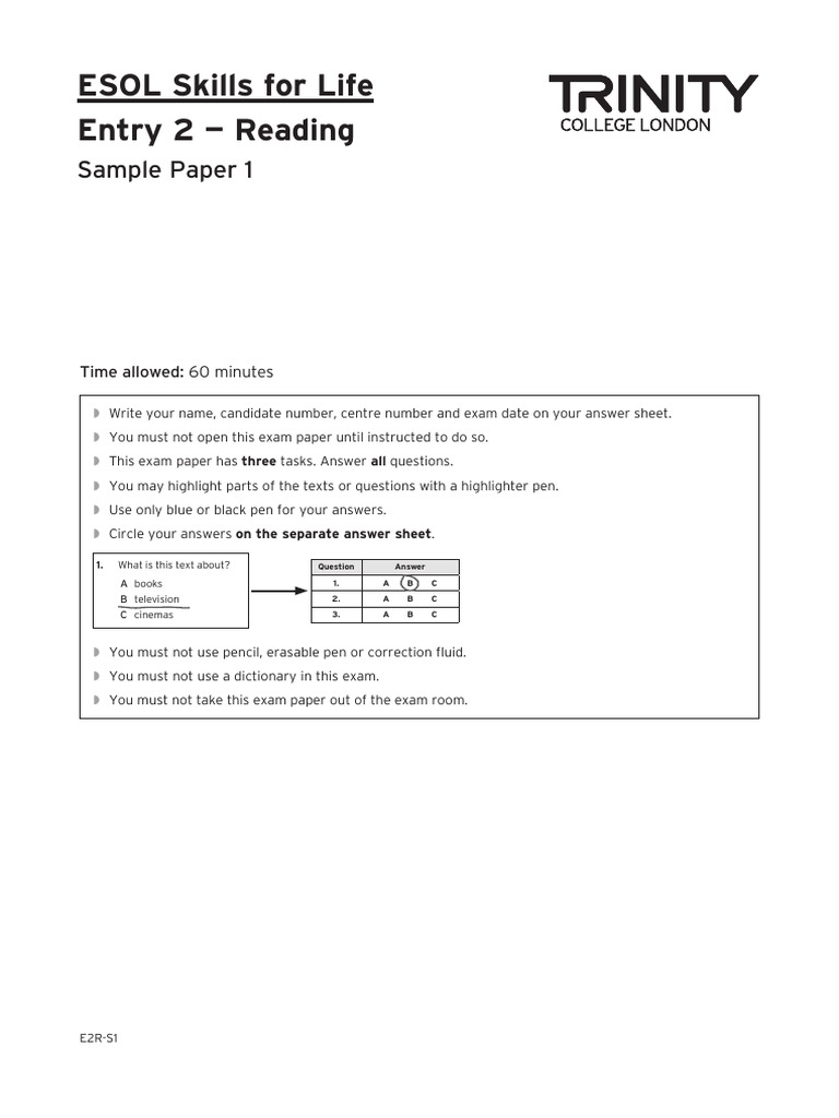 7910 Sample Paper 1 - E2 Reading | PDF