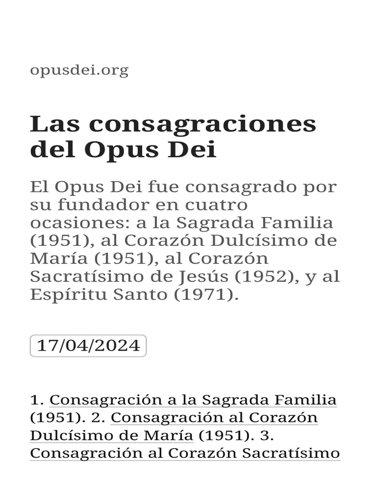 Consagraciones del Opus Dei | PDF | María, madre de Jesús | Teología ...