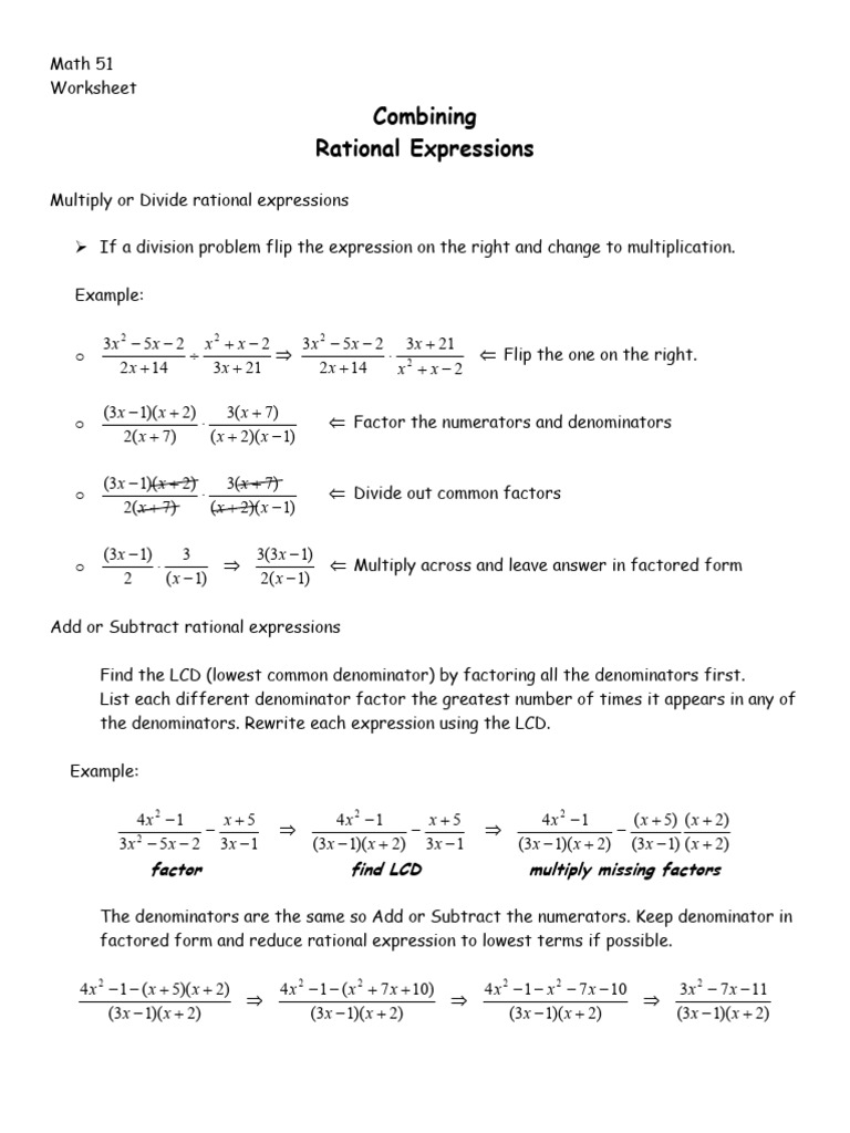 07combining Rational Expressions | PDF | Multiplication | Mathematical ...