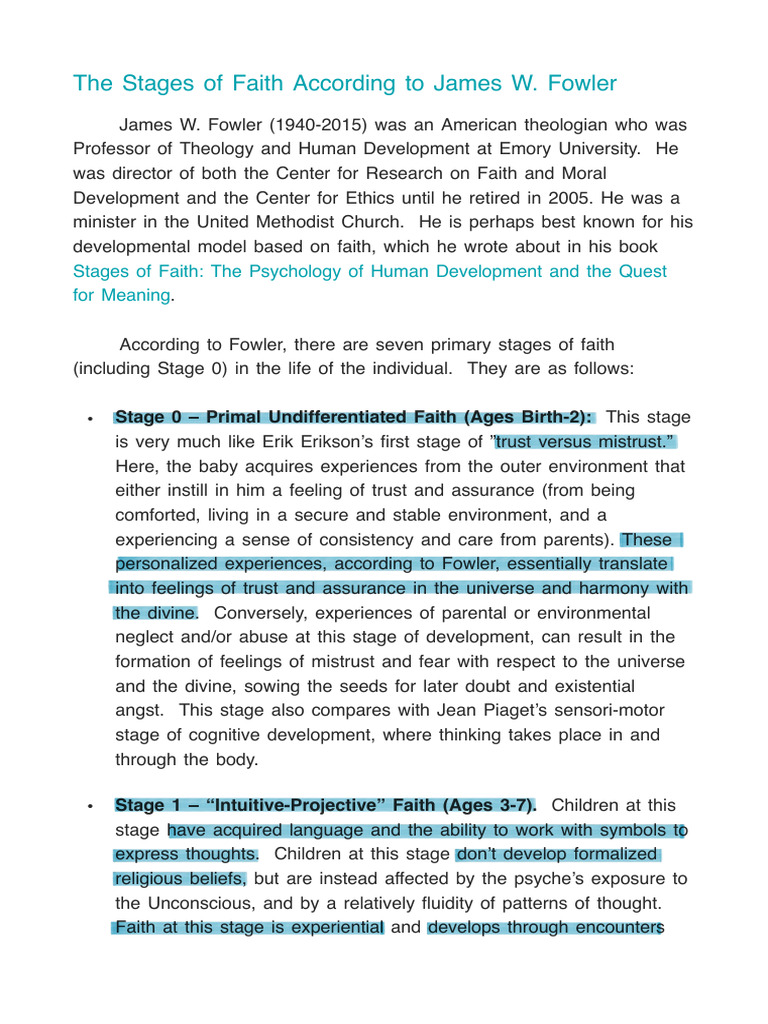 Fowler's Stages of Faith Development | PDF | Faith | Thought