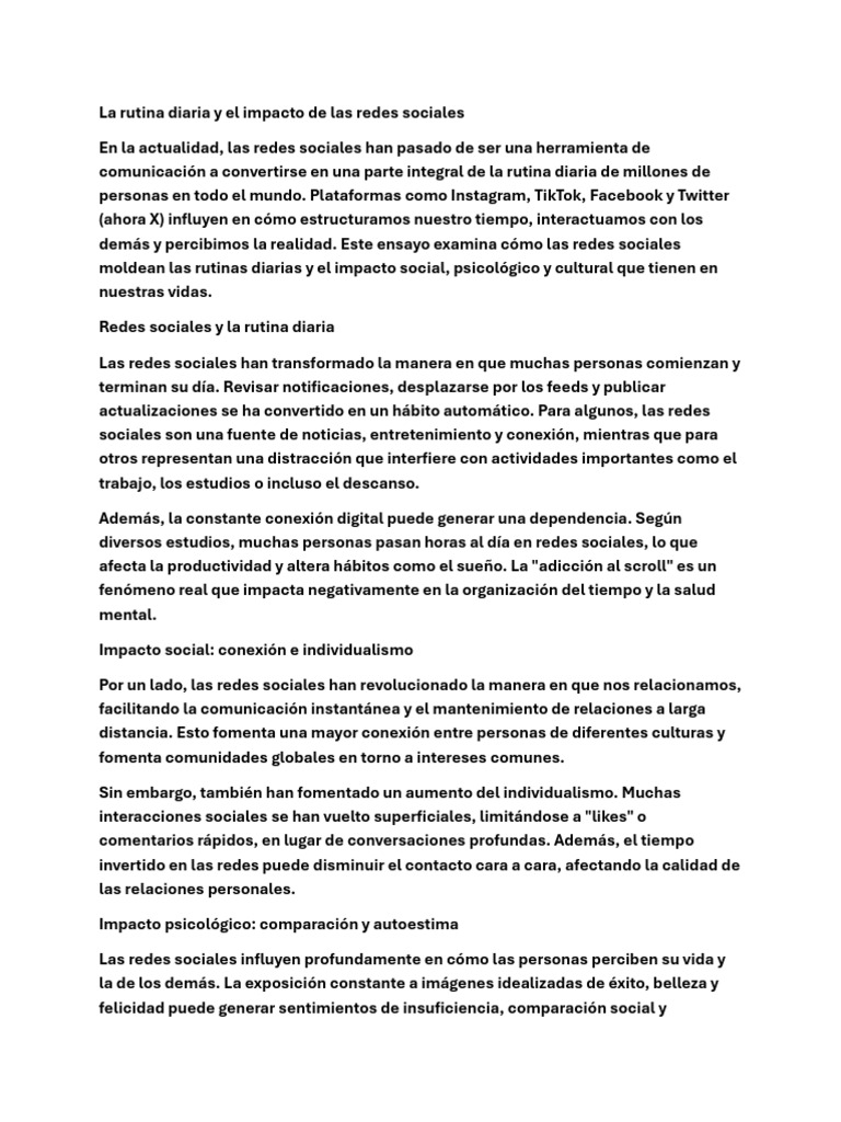 La Rutina Diaria | PDF | Redes sociales | Cultura popular y estudios de ...