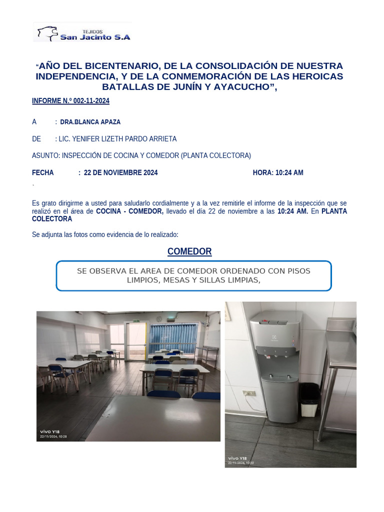 Informe de Inspección de Cocina-Comedor | PDF