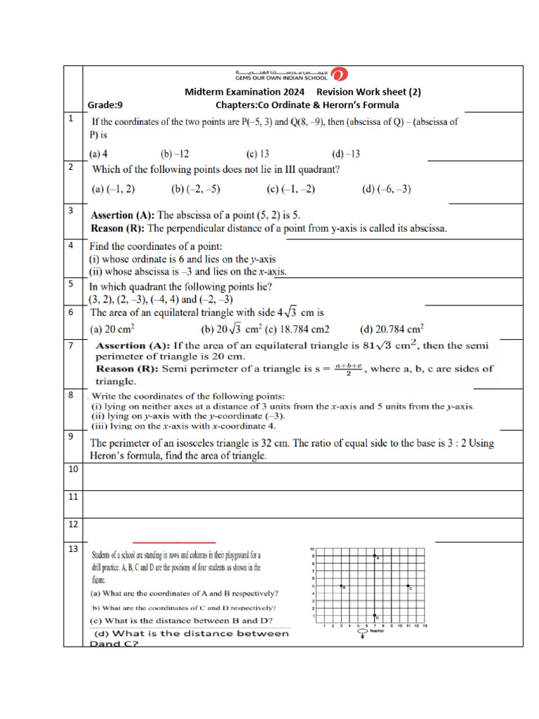Revision Wksheet-2 Herons Formula N Coordinate Geometry | PDF | Teaching Methods & Materials ...