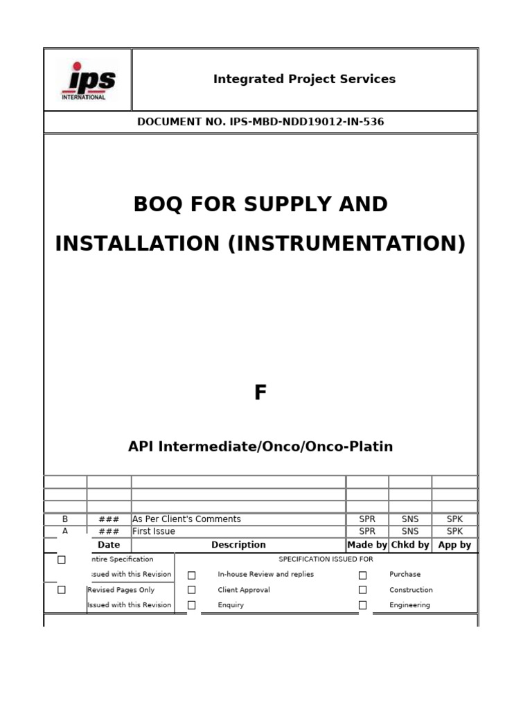IMPS-MBD-NDD1-IN-53 Rev. V - BOQ For Supply Installation | PDF ...
