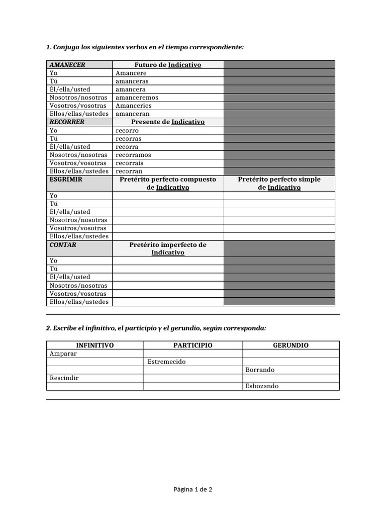 Ejercicio de Conjugación | PDF | Artes del Lenguaje y Comunicación