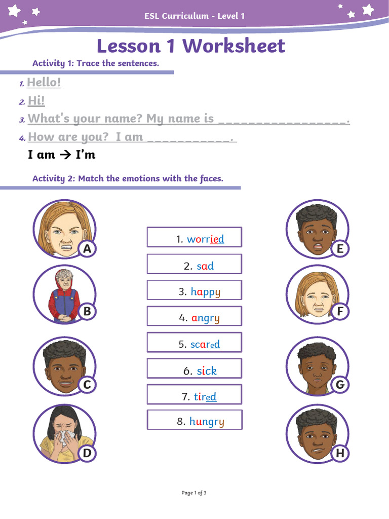 T e 1669717851c Esl Curriculum Level 1 Lesson 1 Worksheet Editable ...