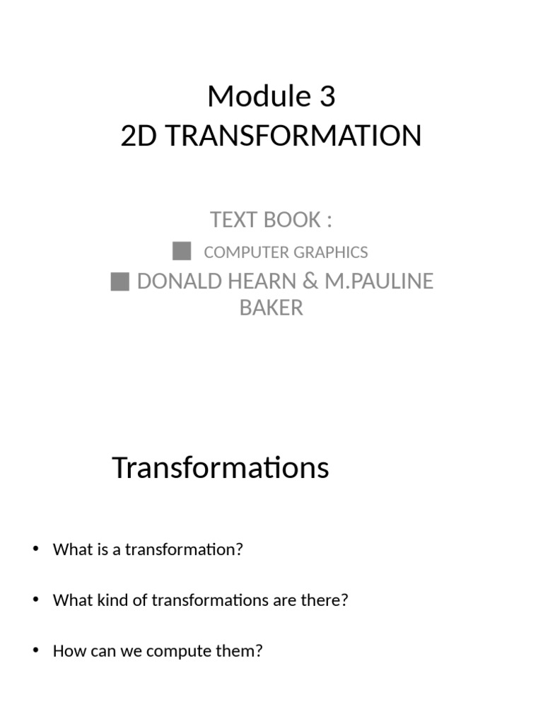 3 2d Transformation Pdf 2 D Computer Graphics Cartesian Coordinate System