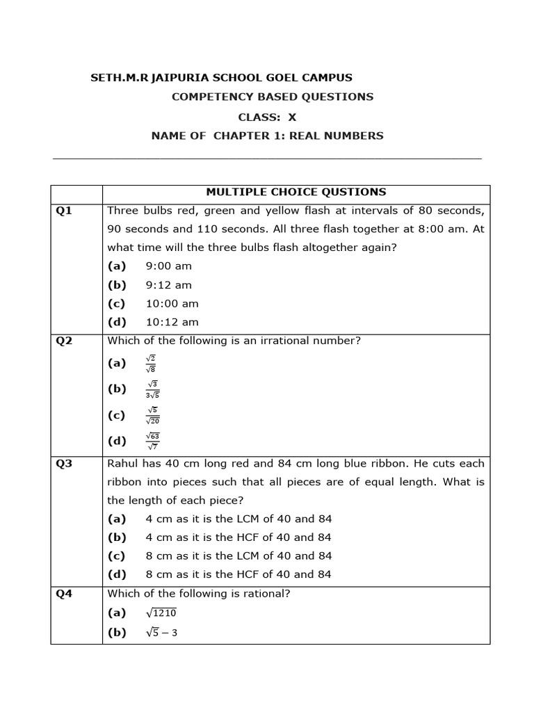 Chapter 1-4 MCQ & Case Study | PDF | Zero Of A Function | Polynomial