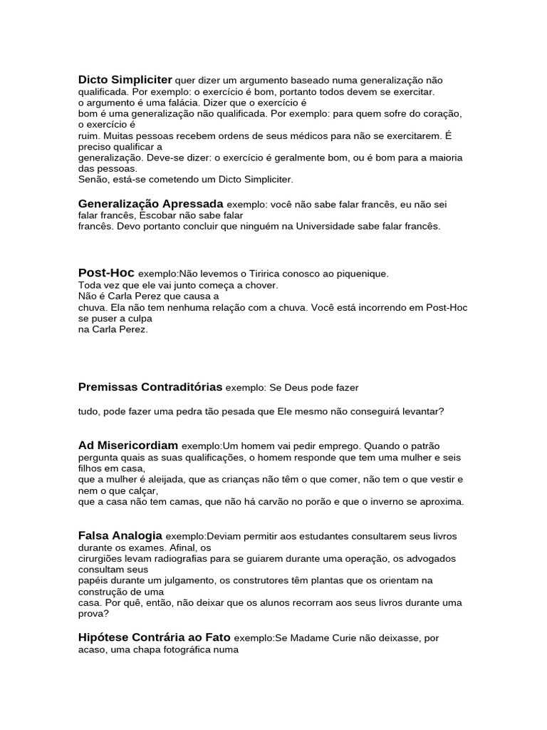 Exemplos de Falácias Lógicas Comuns | PDF | Falácia