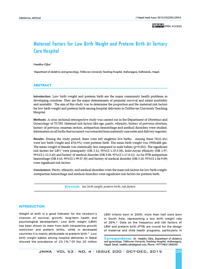 Maternal Factors For Low Birth Weight An | PDF | Low Birth Weight ...