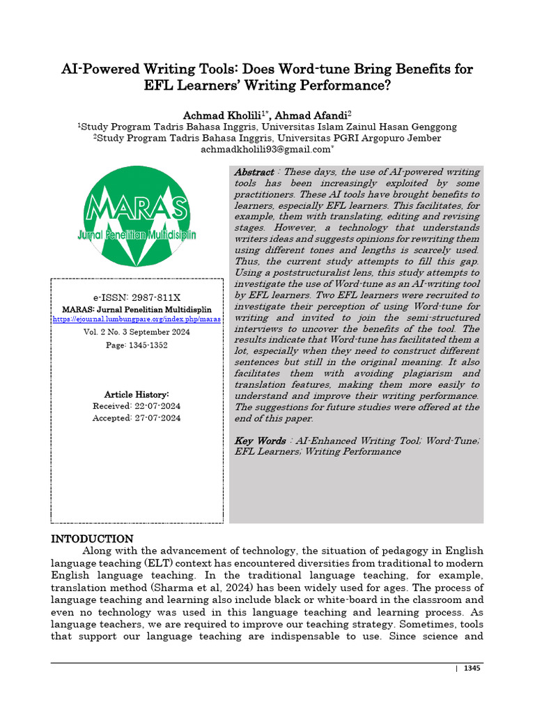 AI-Powered Writing Tools Does Word-Tune Bring Benefits For EFL Learners ...