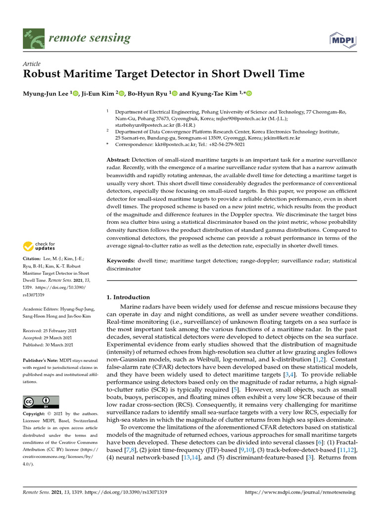 Robust Maritime Target Detector in Short Dwell Tim | PDF | Radar ...