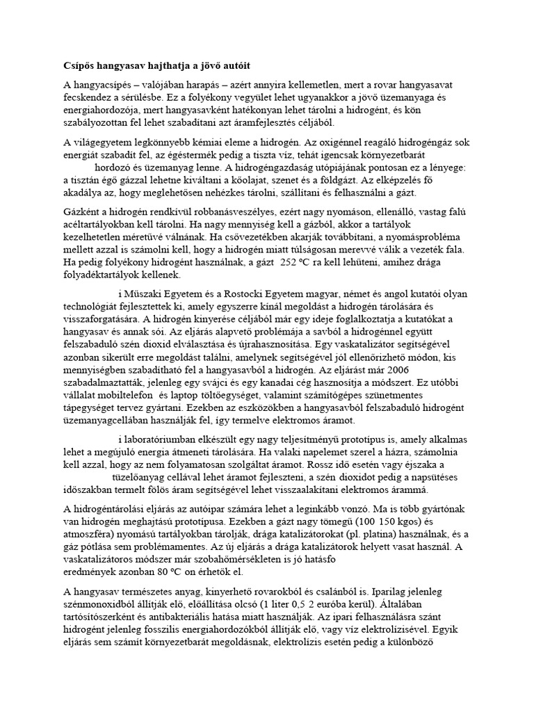 Csípős Hangyasav Hajthatja A Jövő Autóit | PDF