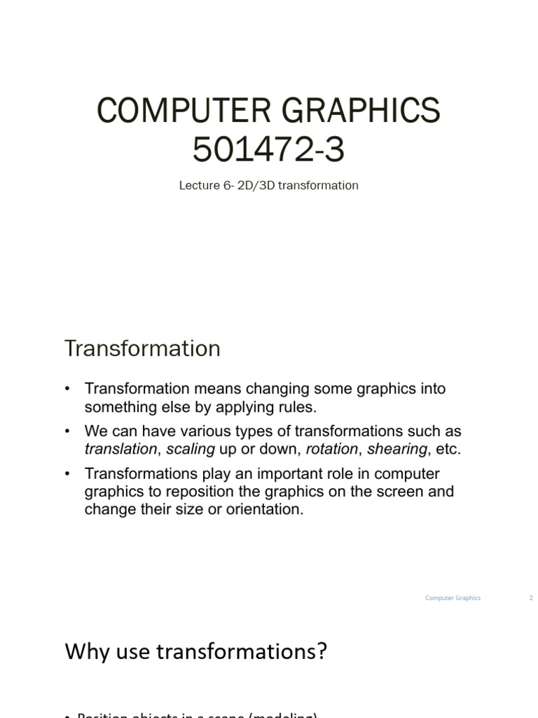 Lecture7 Transformation Pdf Cartesian Coordinate System 2 D Computer Graphics