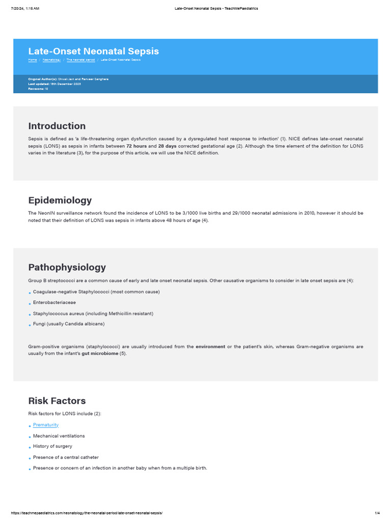 Late-Onset Neonatal Sepsis - TeachMePaediatrics | PDF | Sepsis ...