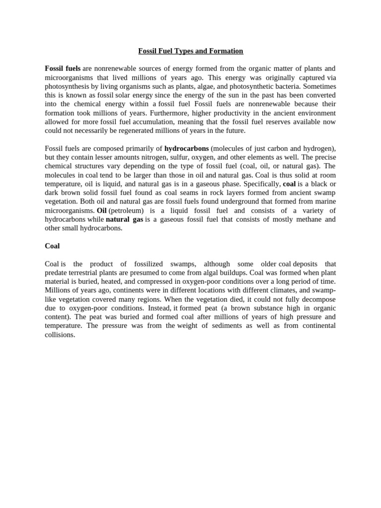1.fossil Fuel Types and Formation | PDF | Petroleum | Fuels