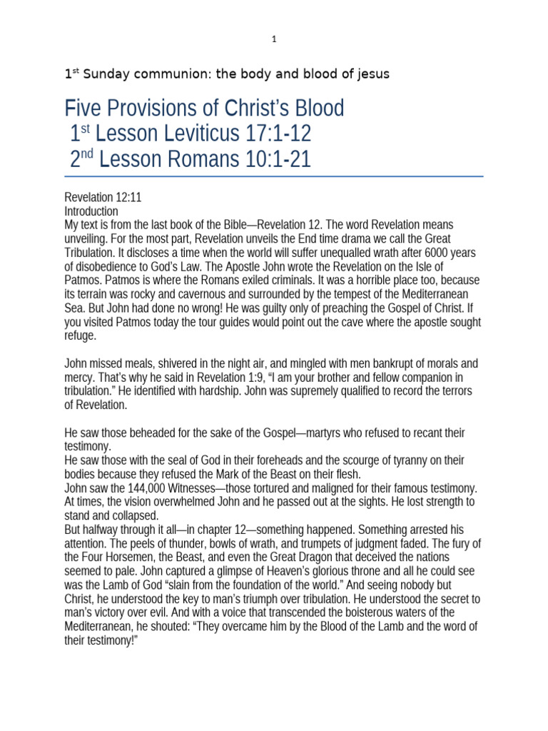 1st Sunday Communion | PDF | Jesus | Covenant (Biblical)
