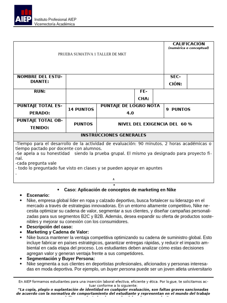 Prueba Sumativa 1 TDM 2024 | PDF | Marketing | Cadena de valor