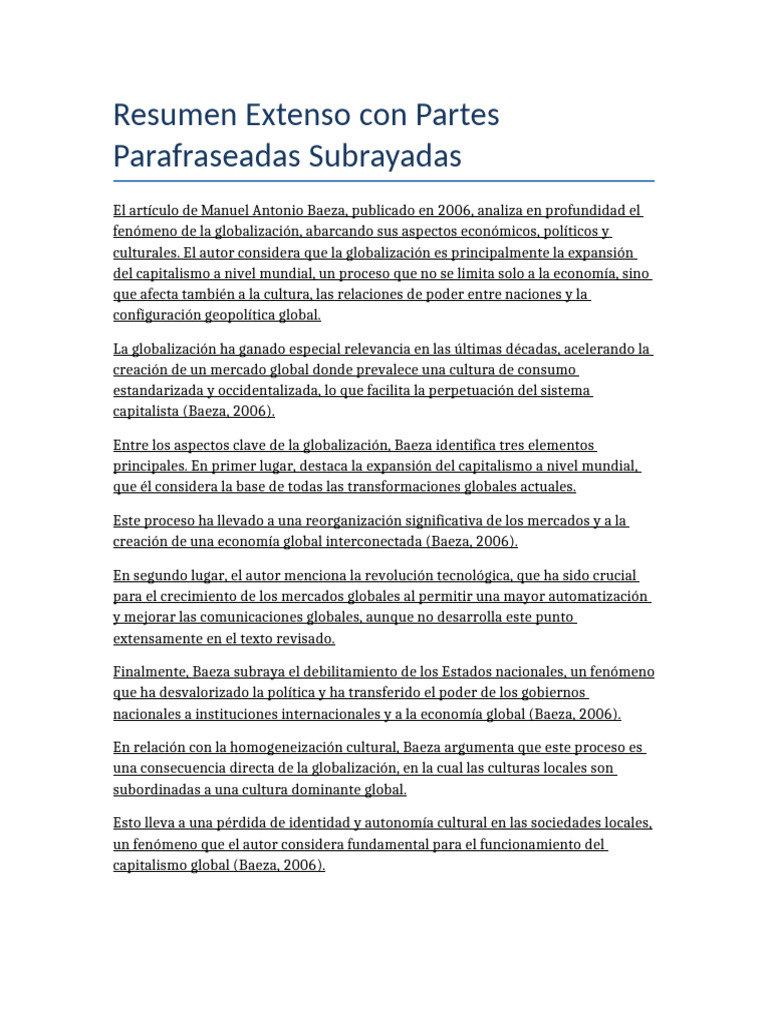 Resumen Extenso Parafraseado Subrayado | PDF | Globalización | Capitalismo