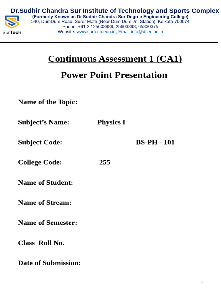 (Name) - (Roll No) - (Stream) - BS-PH-101 - PPT - CA1 - 2024 - 255 | PDF