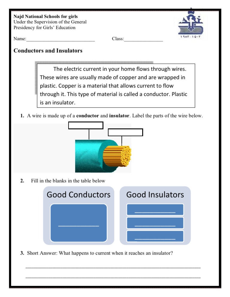 Conductor and Insulator Worksheet | PDF