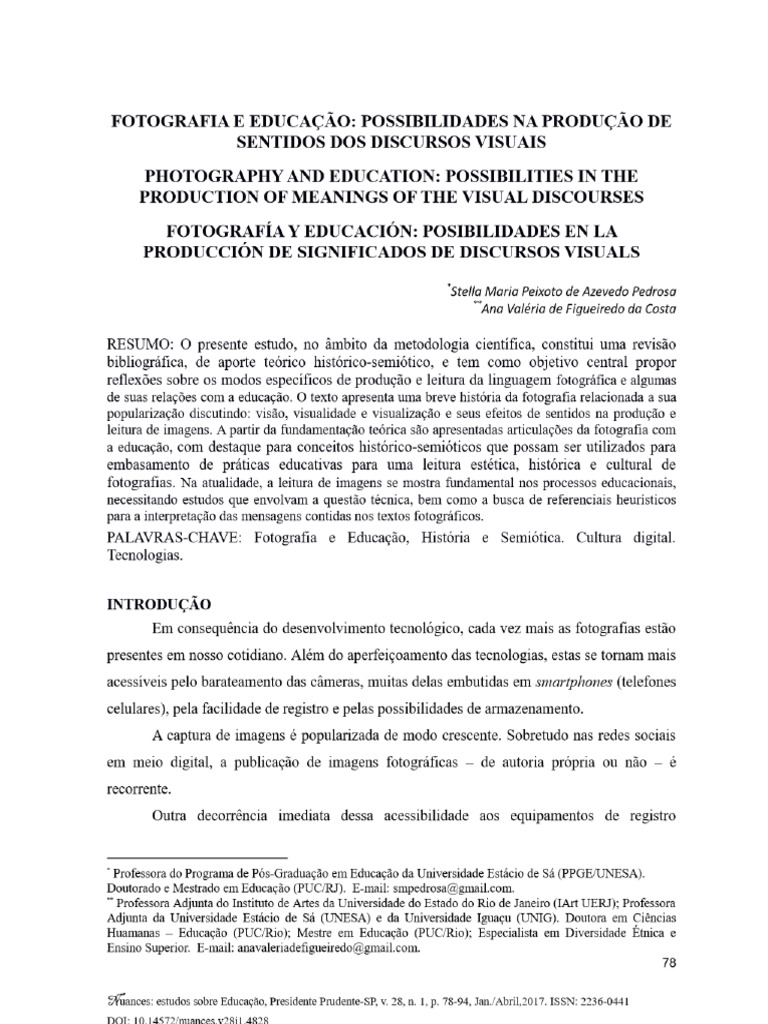 Fotografia e Educação - Possibilidades Na Produção de Sentidos Dos ...