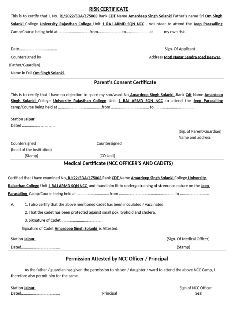 Risk Certificate | PDF