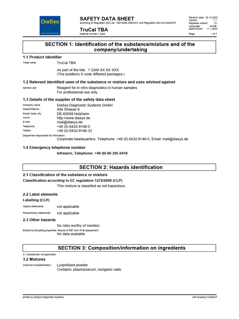 TruCal_TBA-en-DE-1-1 | PDF | Dangerous Goods | Toxicity