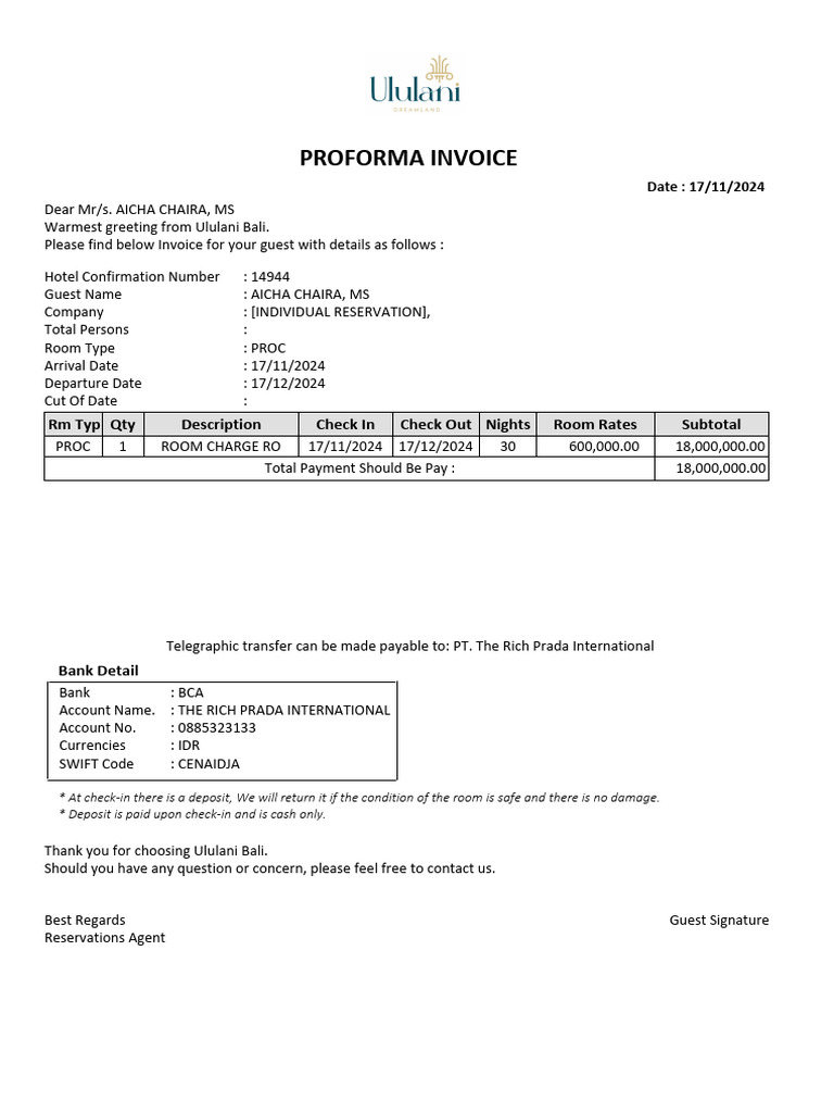 Invoice Aichaa Chaira | PDF