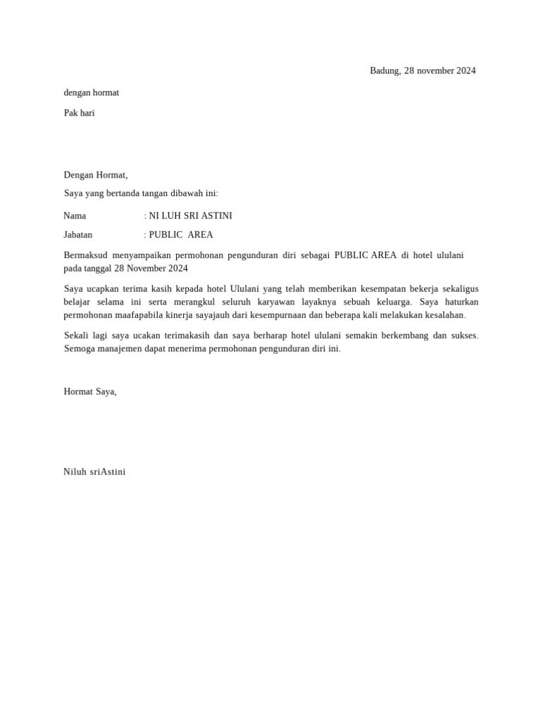 Salin1 Surat Resign | PDF | Karier & Perkembangan