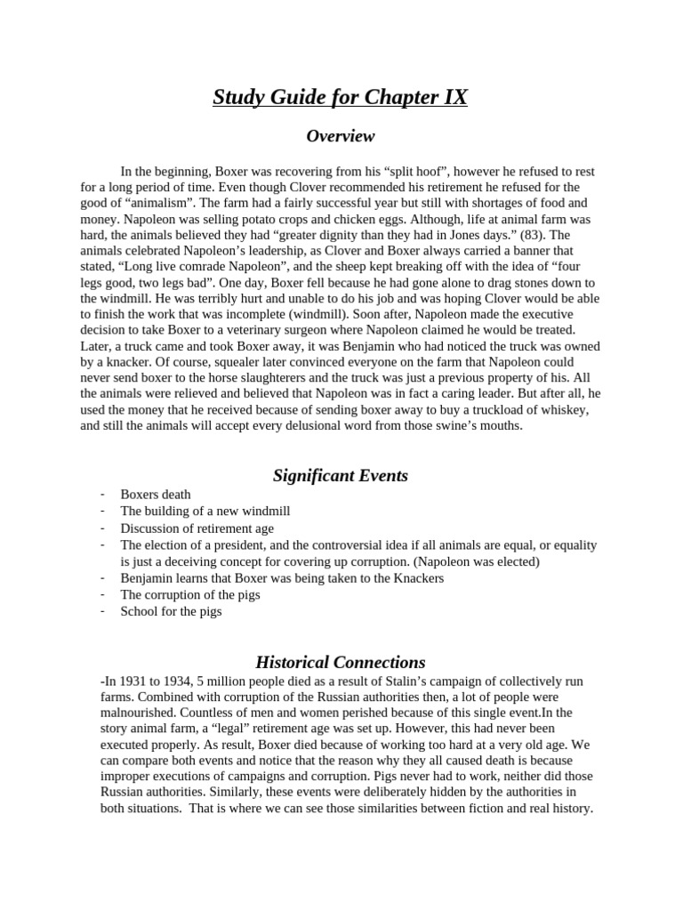 Animal Farm Chapter IX Study Guide | PDF | General Fiction
