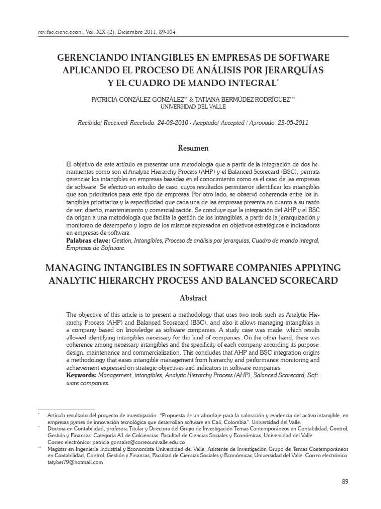 Gerenciando Intangibles Software Analisis Jerarquias y BSC | PDF | Business | Software