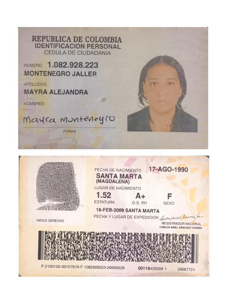 Cedula Mayra Alejandra Montenegro Jaller | PDF
