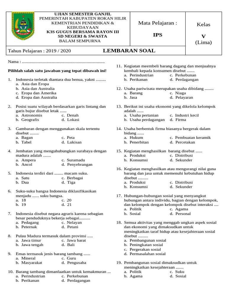 Soal Ips Kelas 5 | PDF