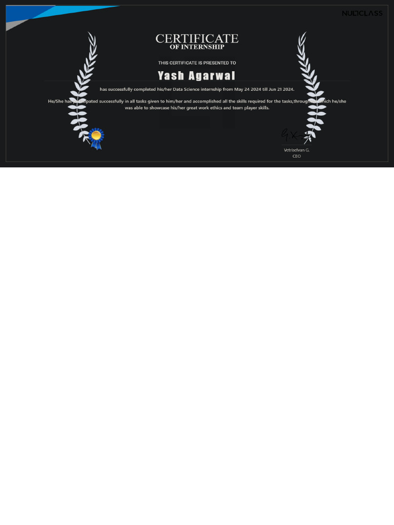 NullClass Data Science Internship Certificate | PDF