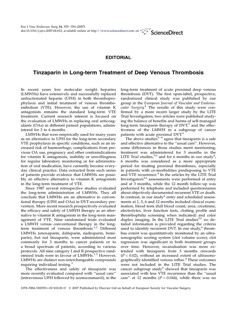 Tinzaparin in Long-Term Treatment of Deep Venous Thrombosis: Editorial ...