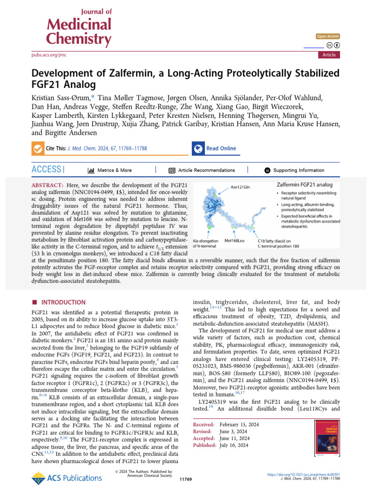 Sass Ørum Et Al 2024 Development of Zalfermin A Long Acting ...