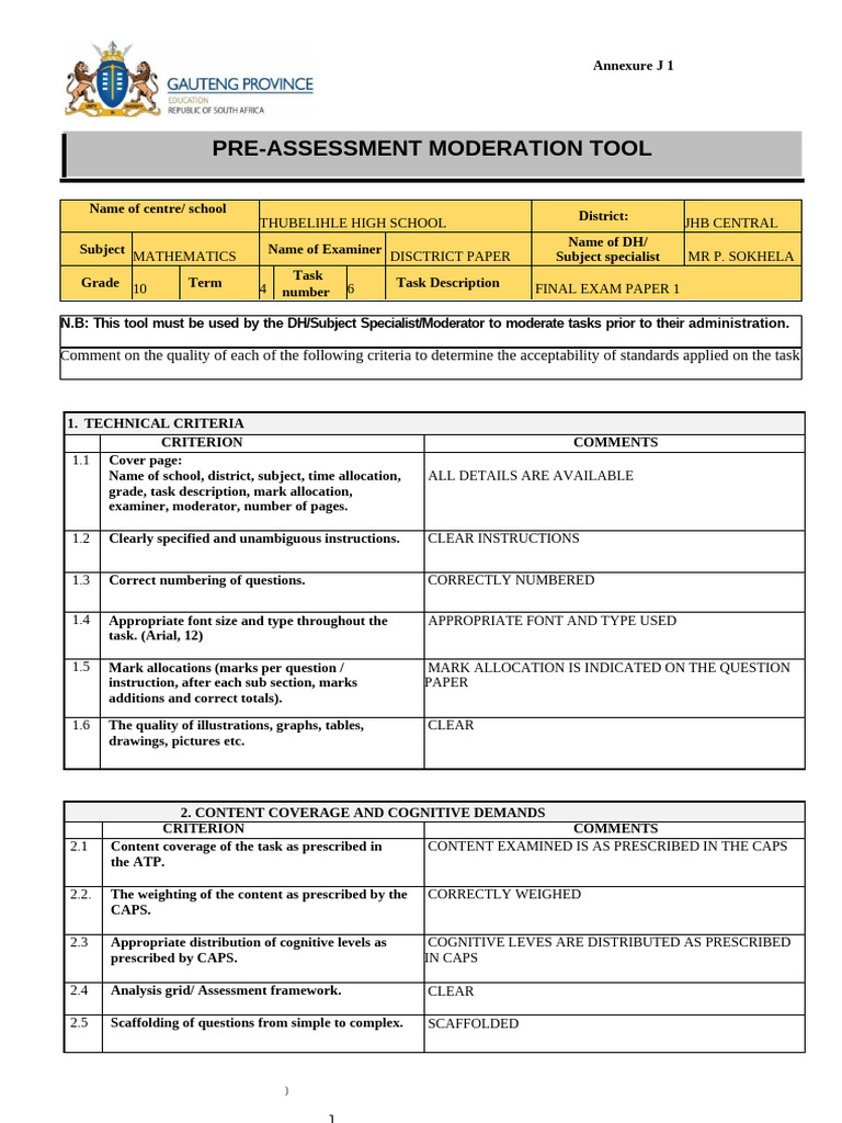 Annexure j1 Assessment Form Pre Moderation | PDF | Bias | Cognition