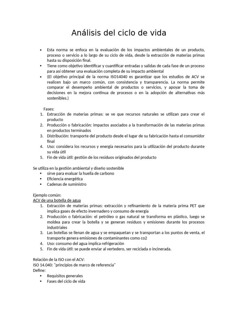 Resumen ACV | PDF | Evaluación del ciclo de vida | Economía y medio ...