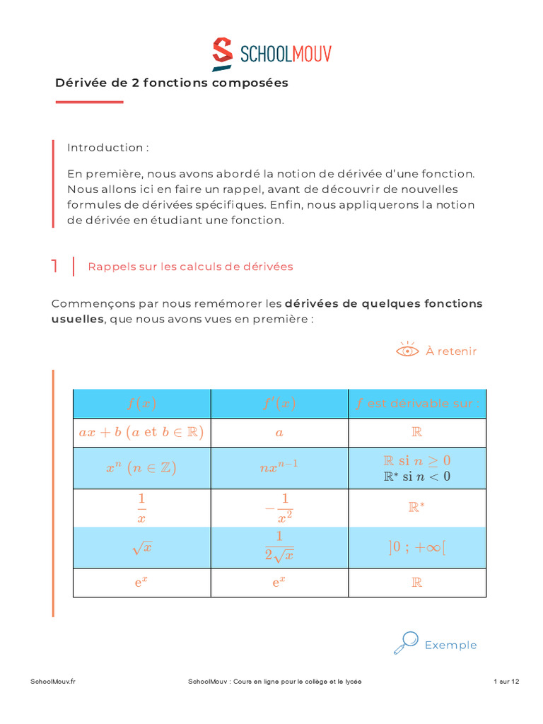 Dérivées : Formules et Applications | PDF | Fonction (Mathématiques ...