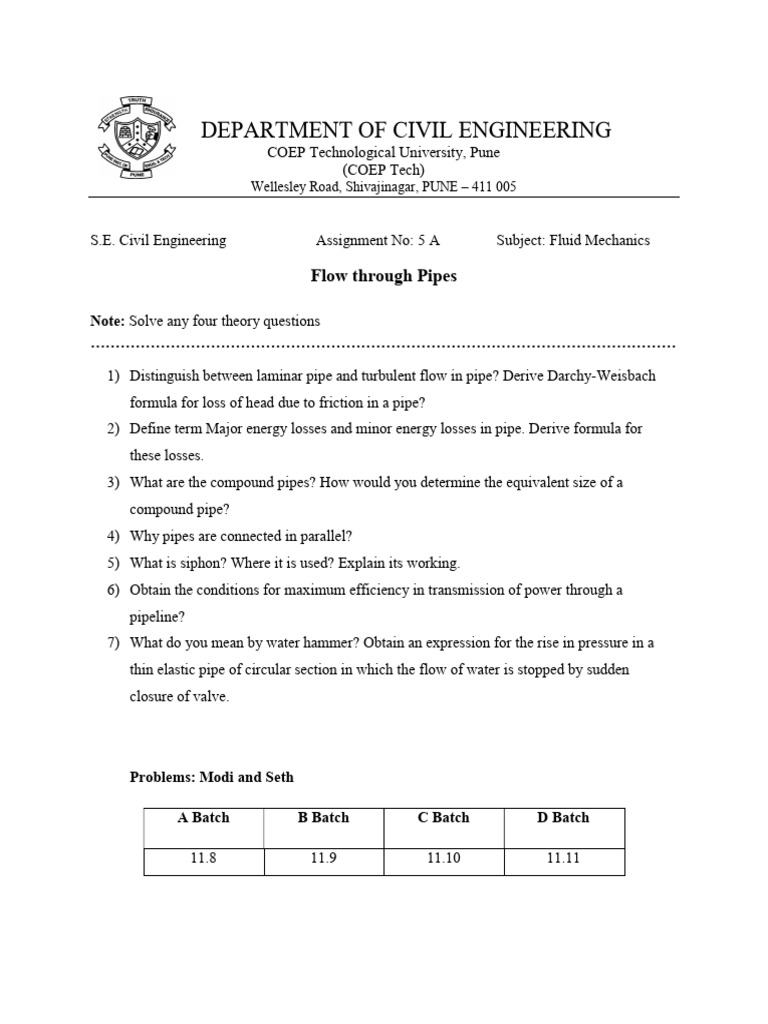 Assignment 5-A Flow Through Pipes | PDF | Home & Garden