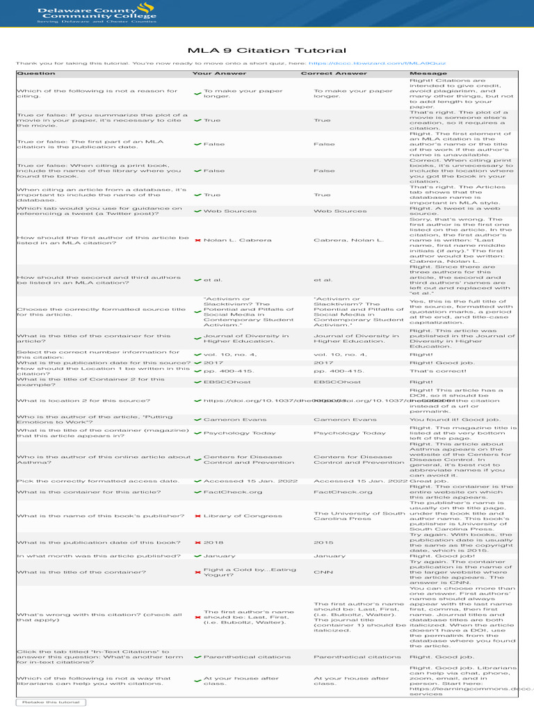 MLA 9 Citation Tutorial | PDF | Citation | Books