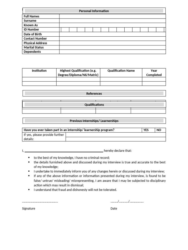 Blank Interview Declaration | PDF
