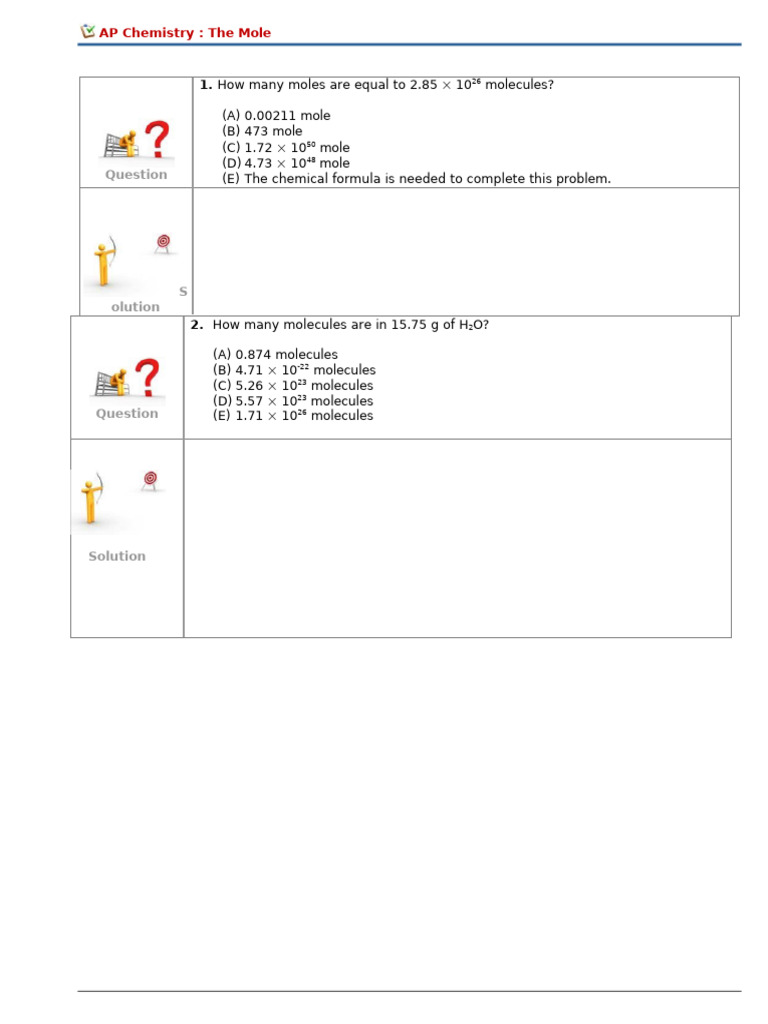 AP Chemistry Mole Calculations Guide | PDF