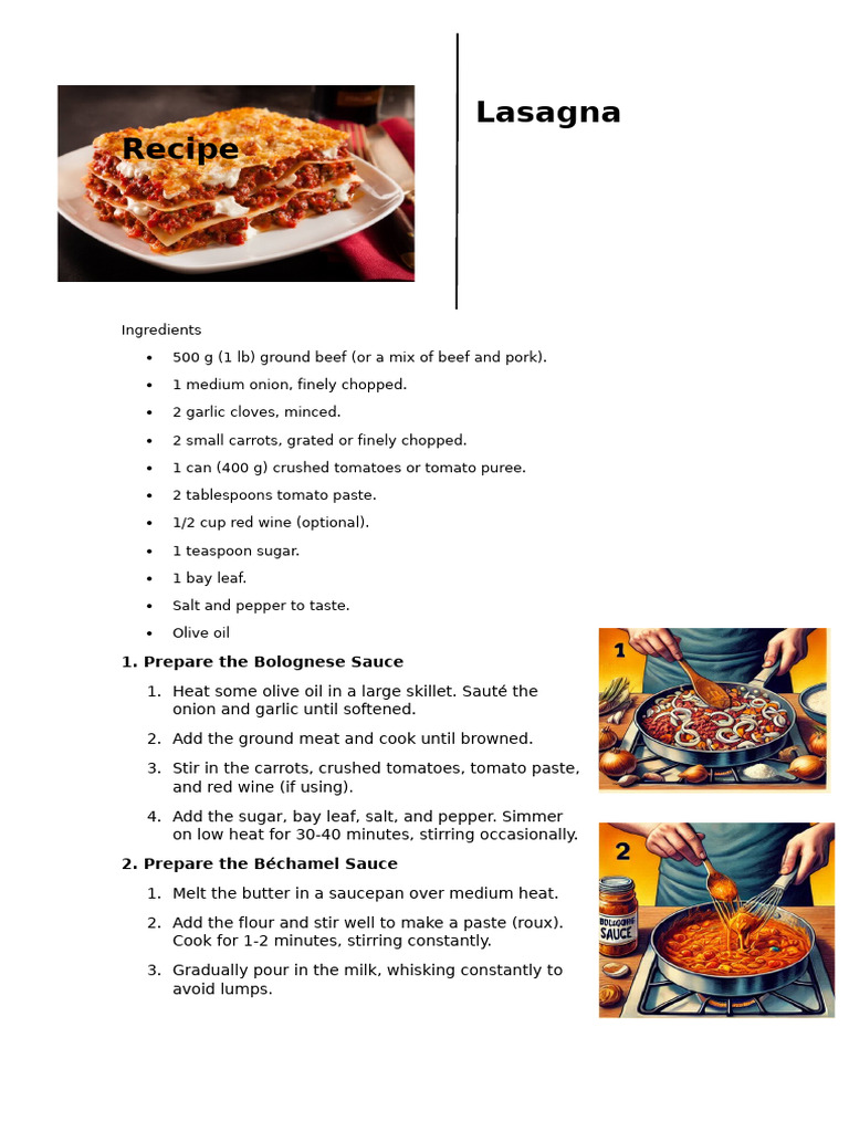 Lasagna Recipe | PDF | Cooking, Food & Wine