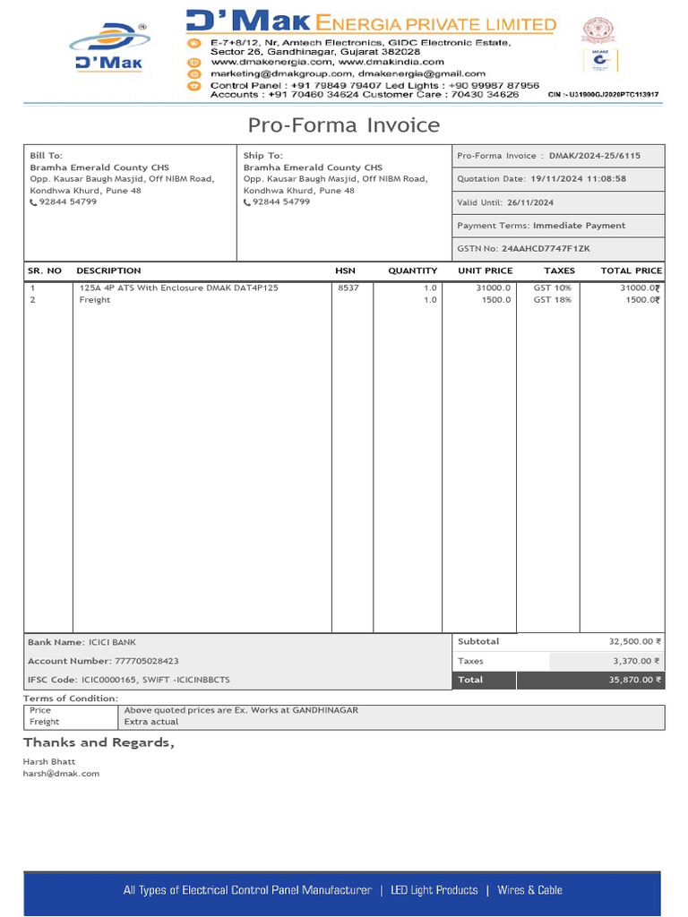 R1 - Pro-Forma - Dmak - 2024-25 - 6115 | PDF
