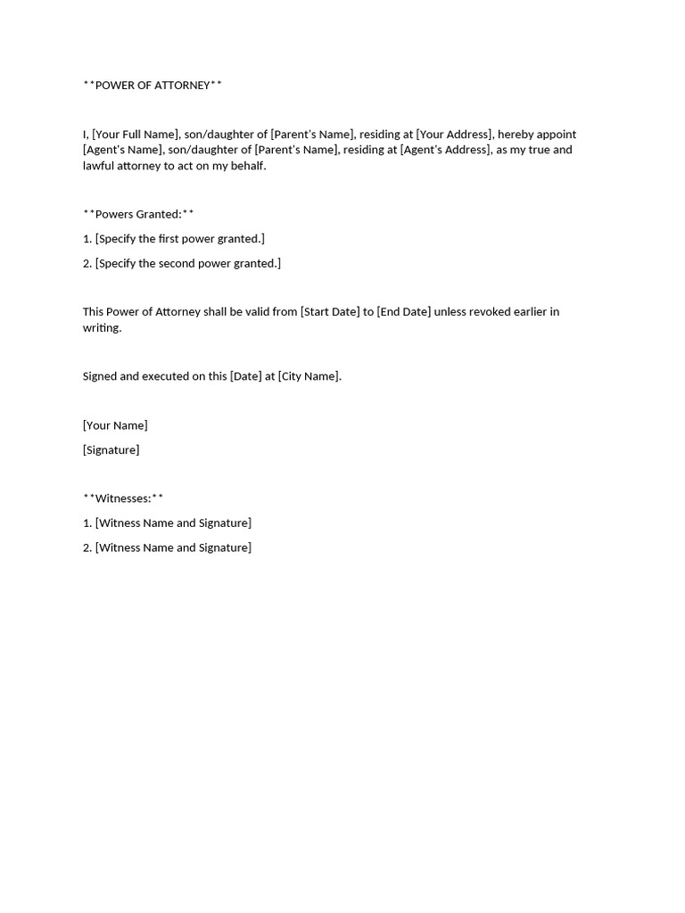 Power of Attorney (POA) Format | PDF | Finance & Money Management ...