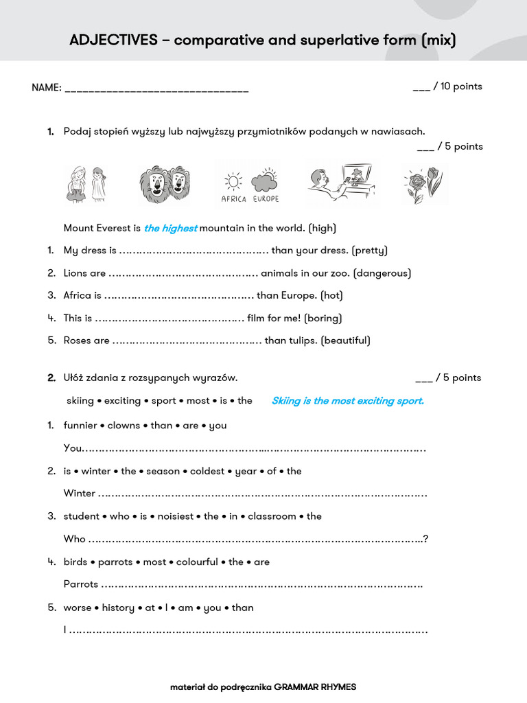 Comparative and Superlative Adjectives Exercise | PDF | Home & Garden