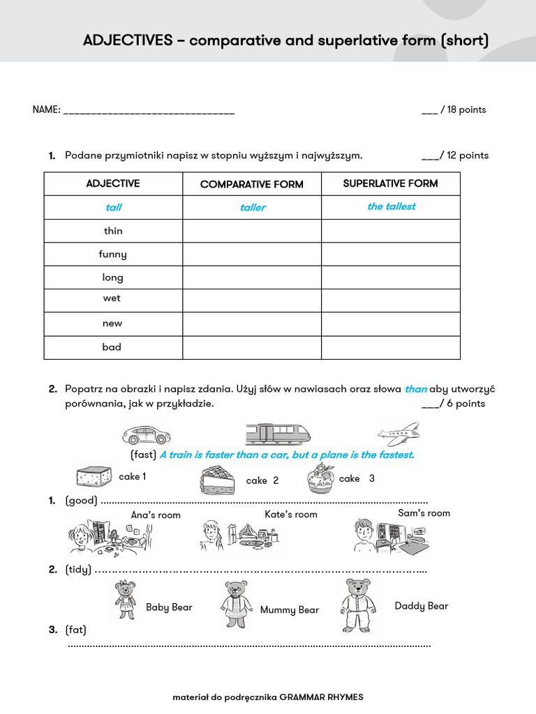 Short Test ADJECTIVES COMPARATIVE AND SUPERLATIVE FORM Short | PDF