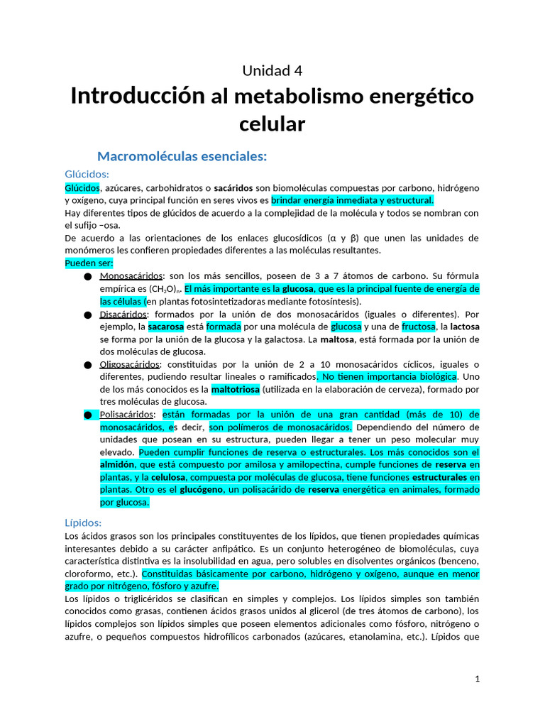 Unidad 4 Modifi | PDF | Respiración celular | Trifosfato de adenosina